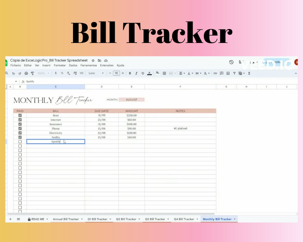 Bill Tracker Spreadsheet Google Sheets Bill Calendar Monthly Bill ...
