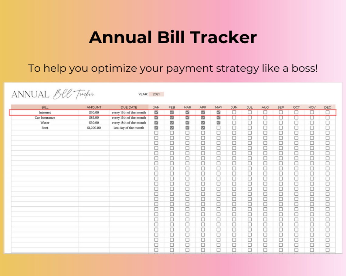 Bill Tracker Spreadsheet Google Sheets Bill Calendar Monthly Bill ...