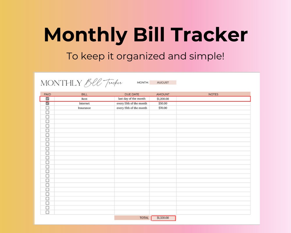 Bill Tracker Spreadsheet Google Sheets Bill Calendar Monthly Bill ...