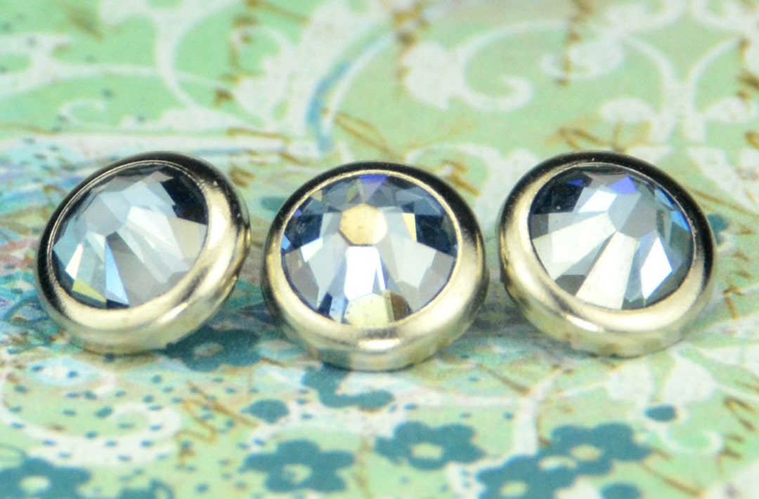 10 Crystal Blue Shade Crystal Hair Snaps - Round Silver Rim Edition ...