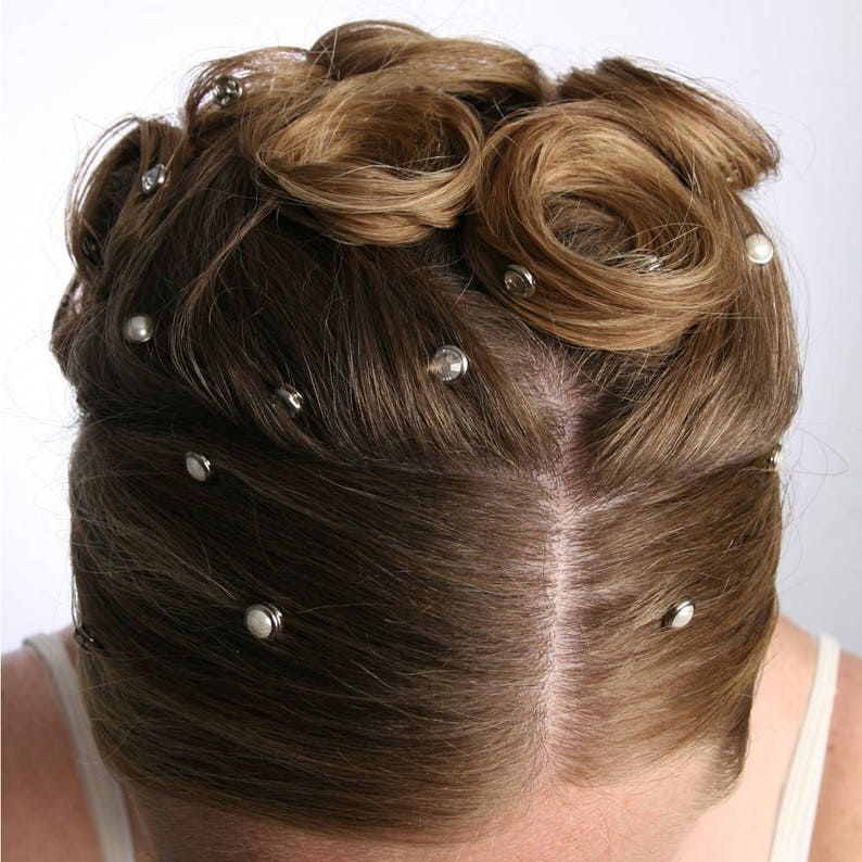 10 Crystal Pearl Hair Snaps Round Silver Rim Edition Made - Etsy