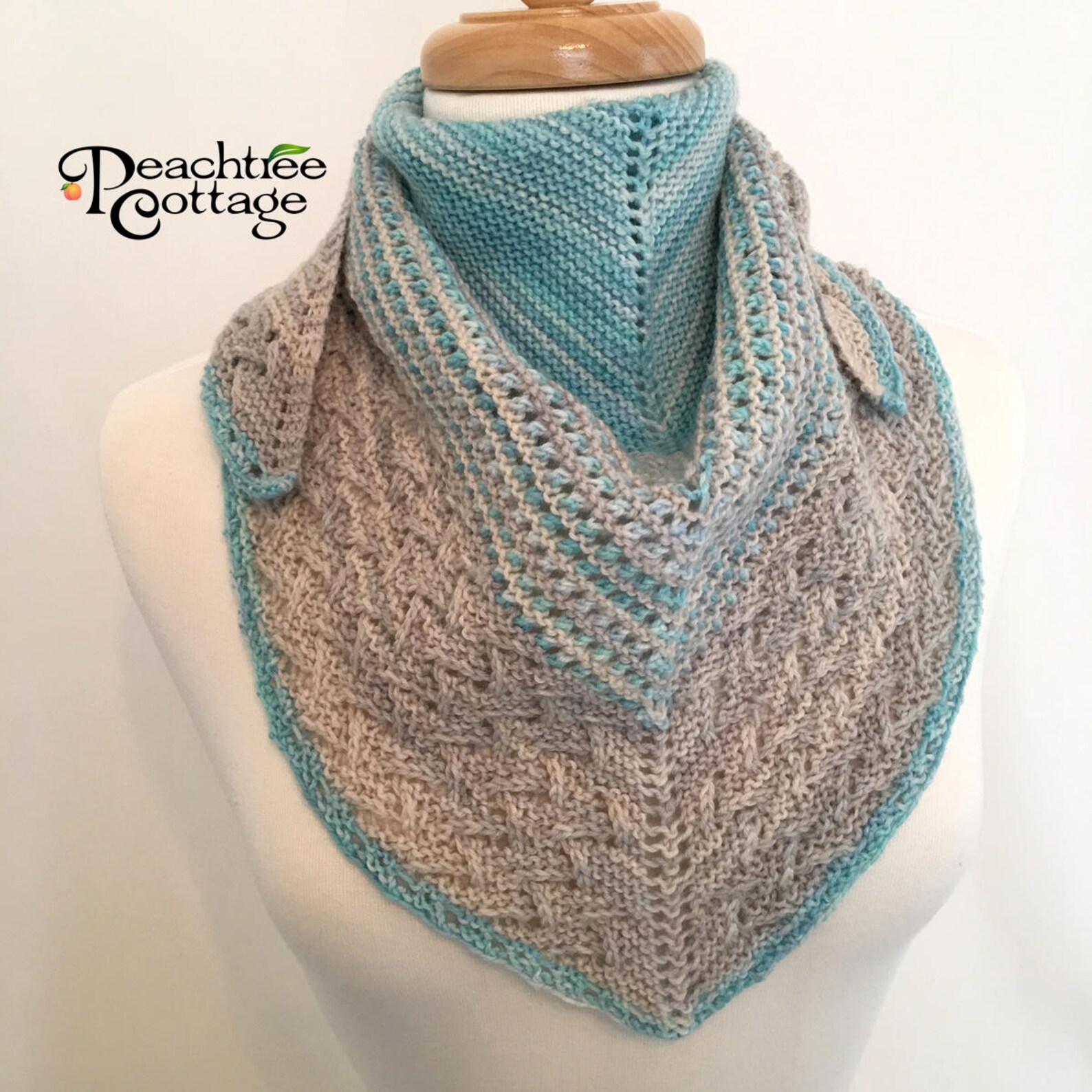 Hand Knit Lace Scarf or Small Shawl in Blue and Gray Ready - Etsy