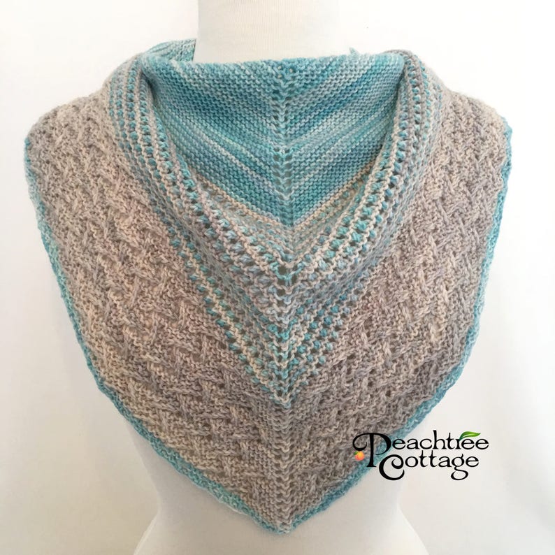 Hand Knit Lace Scarf or Small Shawl in Blue and Gray Ready - Etsy