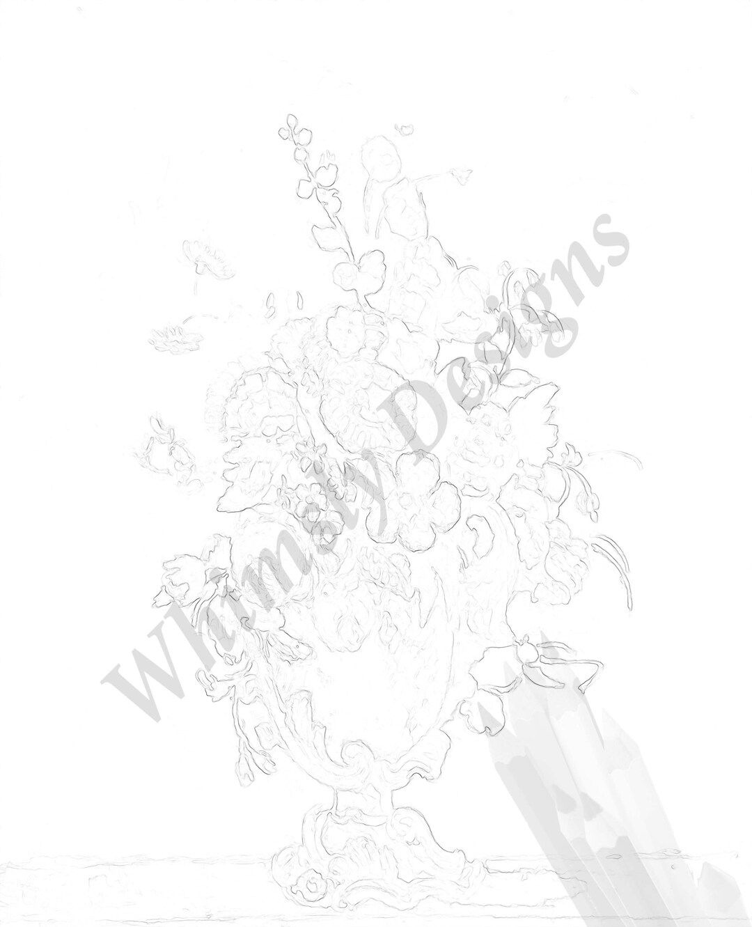 Floral Coloring Page, Flowers in a Rococo Vase - Etsy