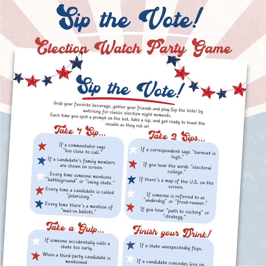 Election Watch Party Game Printable | Political Activity | Sip the Vote ...