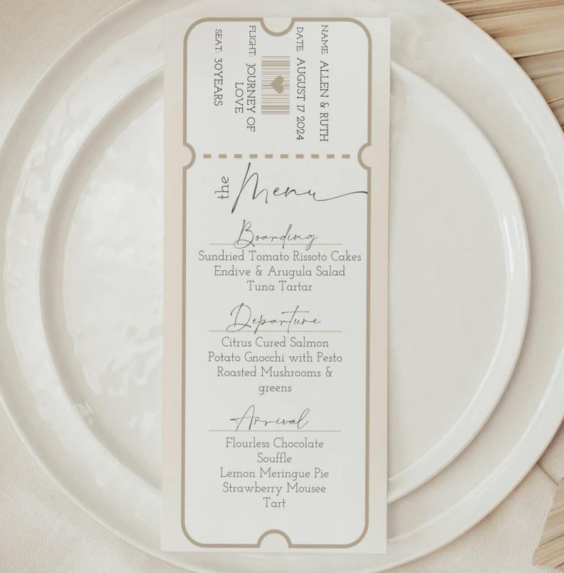 Boarding Pass Anniversary Menu Set: Editable Travel Theme (digital ...