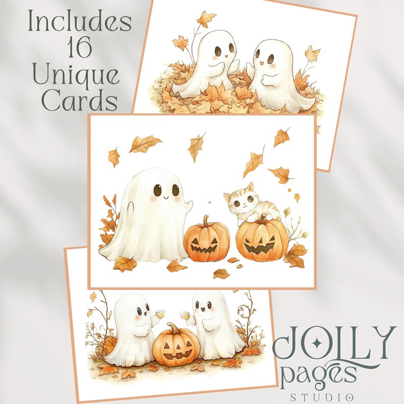 Adorable Ghost Halloween Printable Postcards | Set of 16 Postcards ...