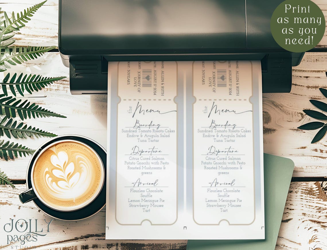 Boarding Pass Menu Card Set: Travel Anniversary Party (editable ...