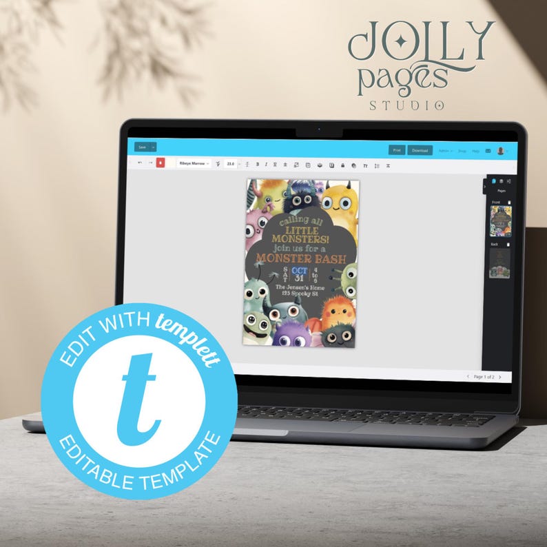 Cute Little Monsters Party Invitation Editable Template | Mobile Invite ...