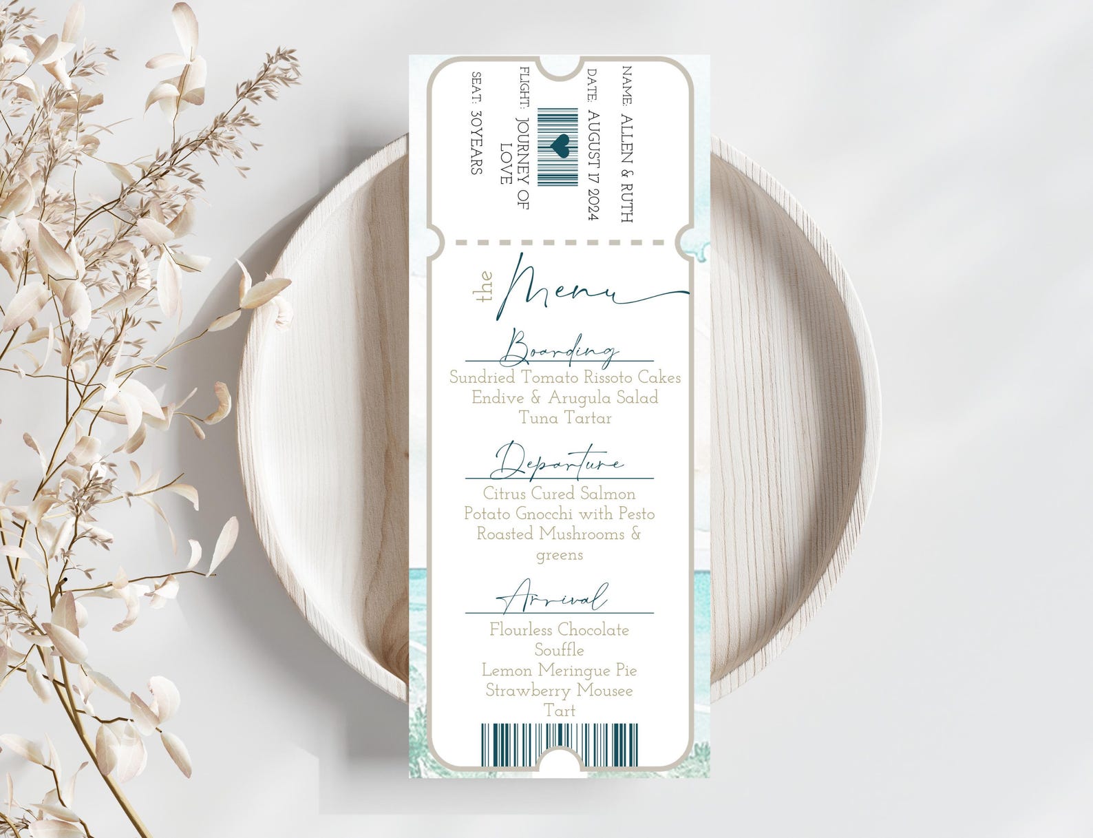 Travel Anniversary Menu Card Set: Editable Boarding Pass (digital ...