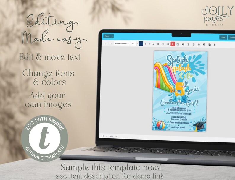 5th Grade Graduation Invitation Water Slide | Printable Summer Pool ...