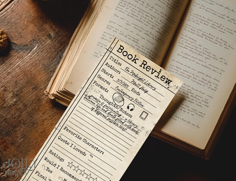Printable Book Review Cards: Vintage Reader's Journal (instant Download ...
