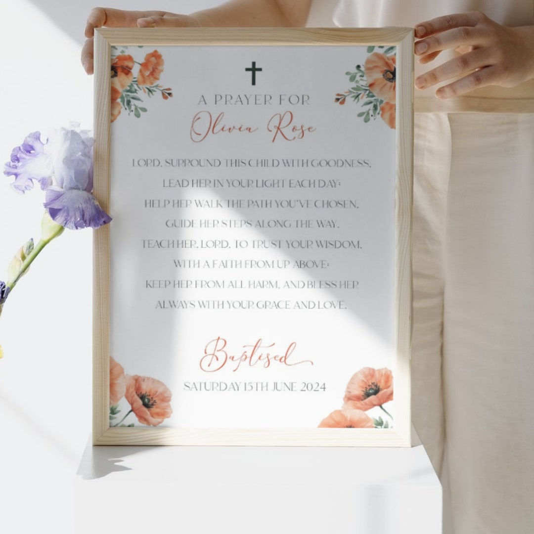 Customizable Prayer Sign | Baby Dedication Gift | Poppy Flower Baptism ...