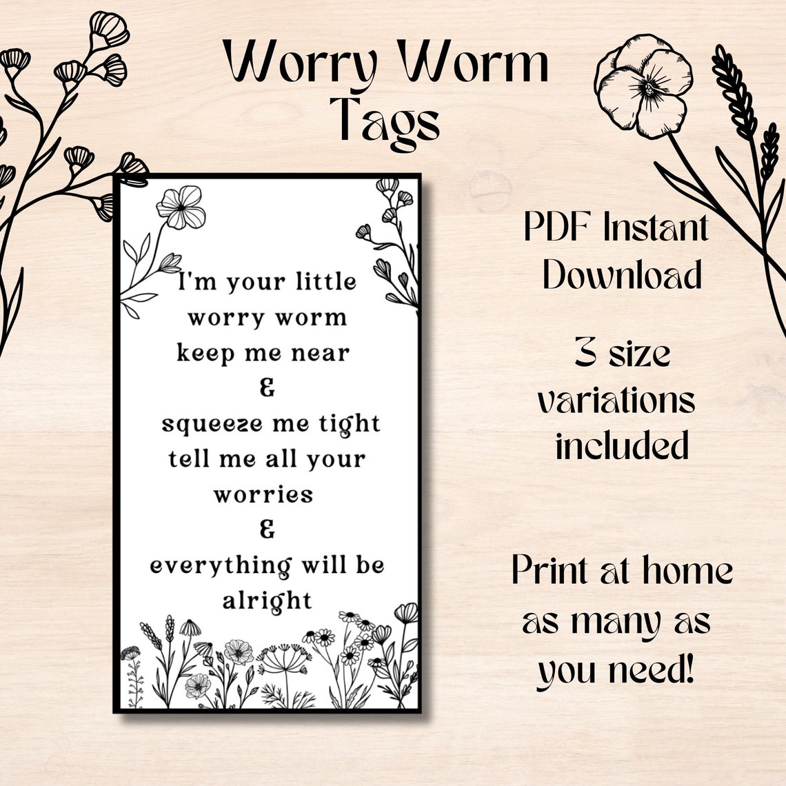 Worry Worm Printable Tag | Instant Download PDF | Crochet Anxiety Worm ...