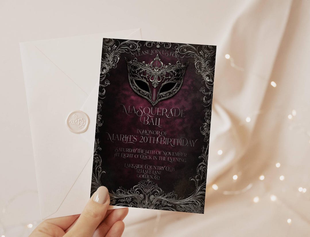 Masquerade Party Invitation Editable Template | Pink and Silver ...