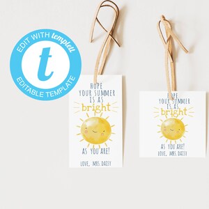 Bright Summer Sunglasses Gift Tag: End of School Year (digital Download ...