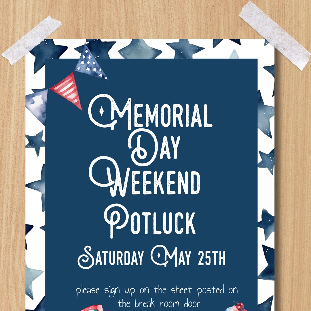 Memorial Day Potluck Sign up Poster | Watercolor USA Theme | Editable ...