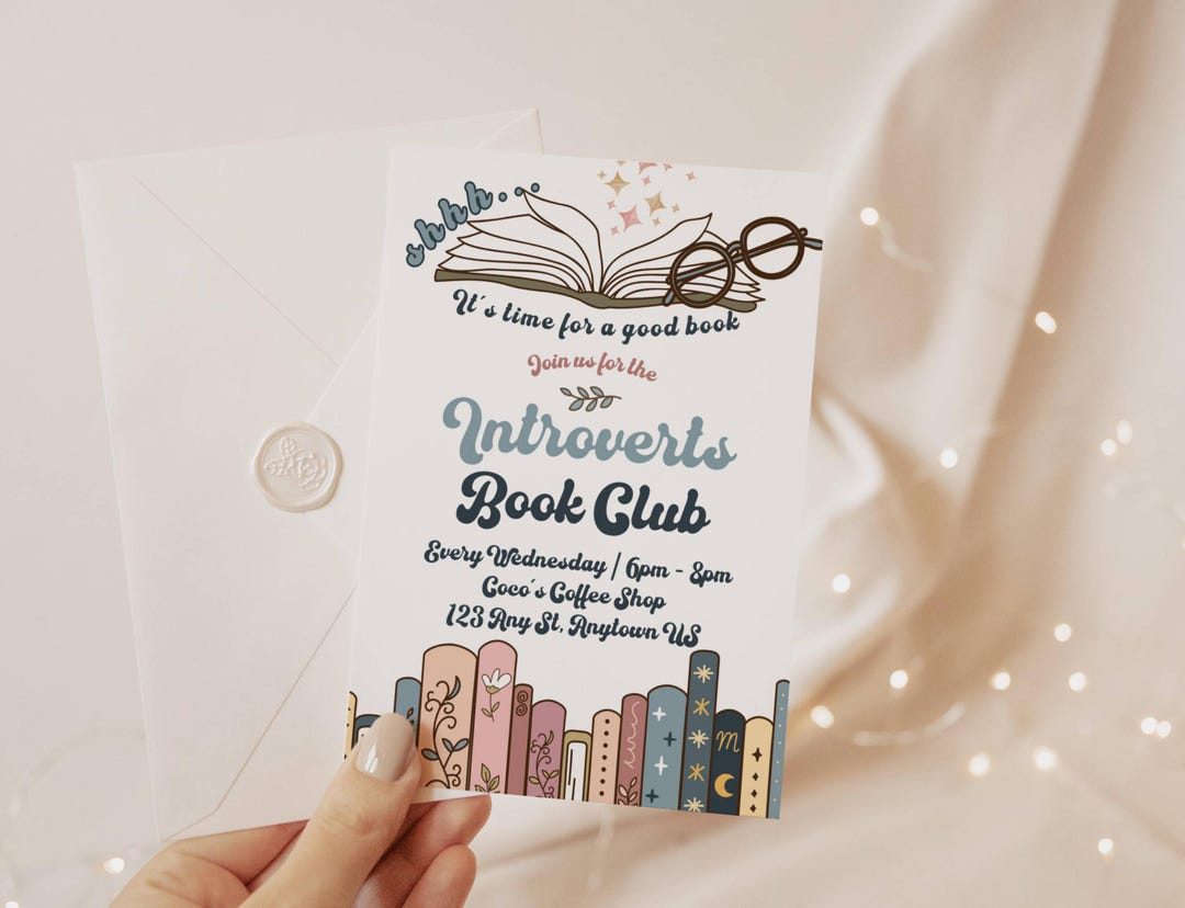 Retro Introverts Book Club Invitation Template (digital Download) - Etsy