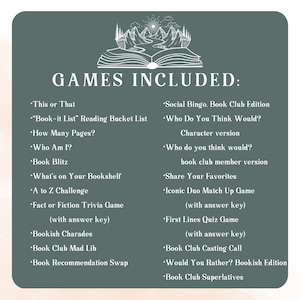Book Club Games | Set of 20 Printable Games | Book Club Meeting Ice ...