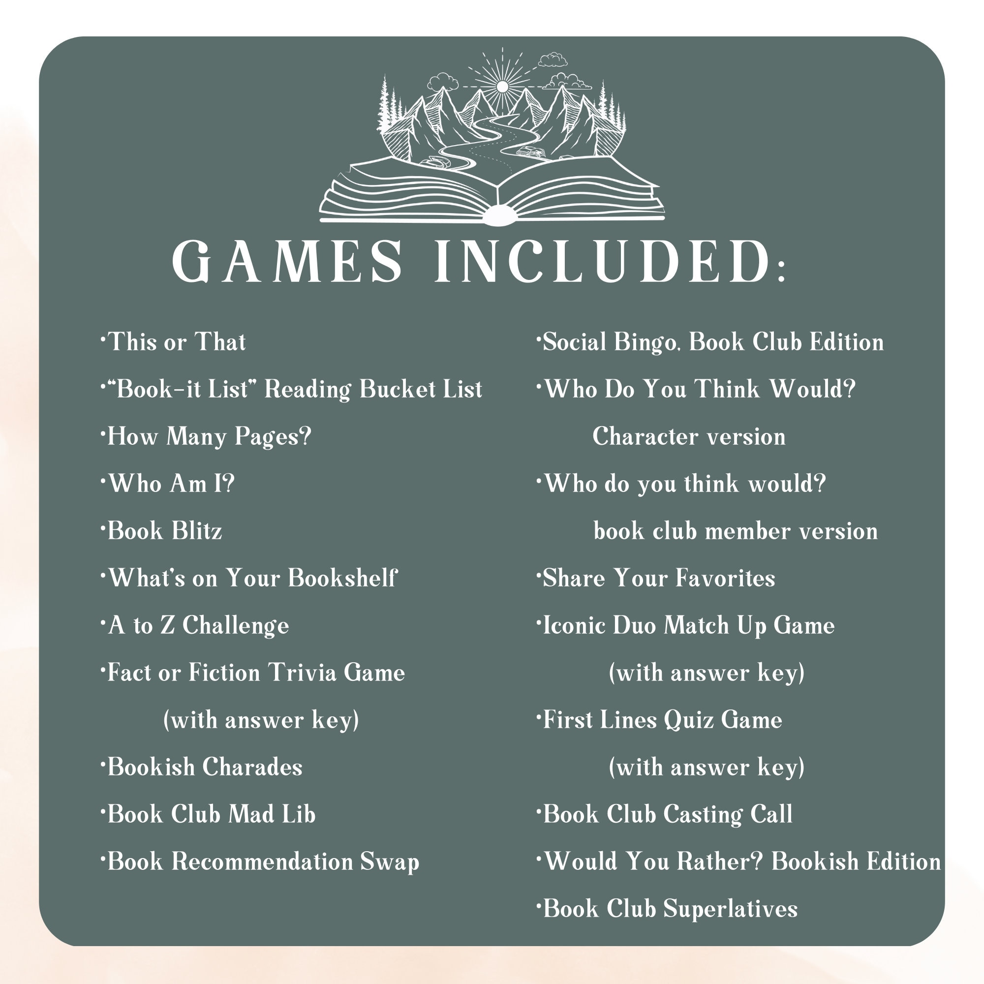 Book Club Games Set of 20 Printable Games Book Club Meeting Ice ...