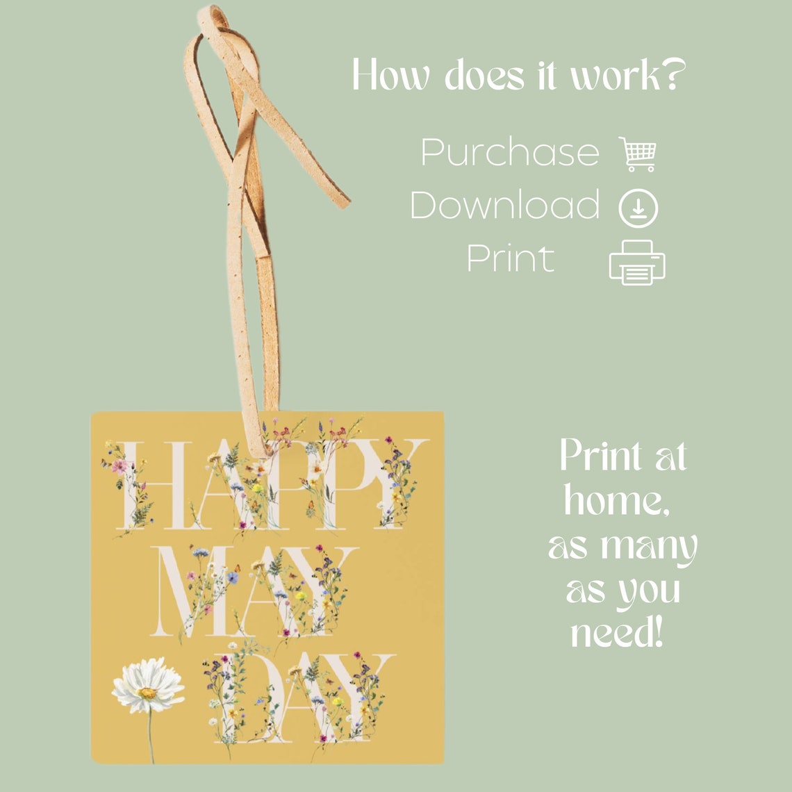 May Day Printable Gift Tags Square Gift Tags May Day Basket Tag Floral ...