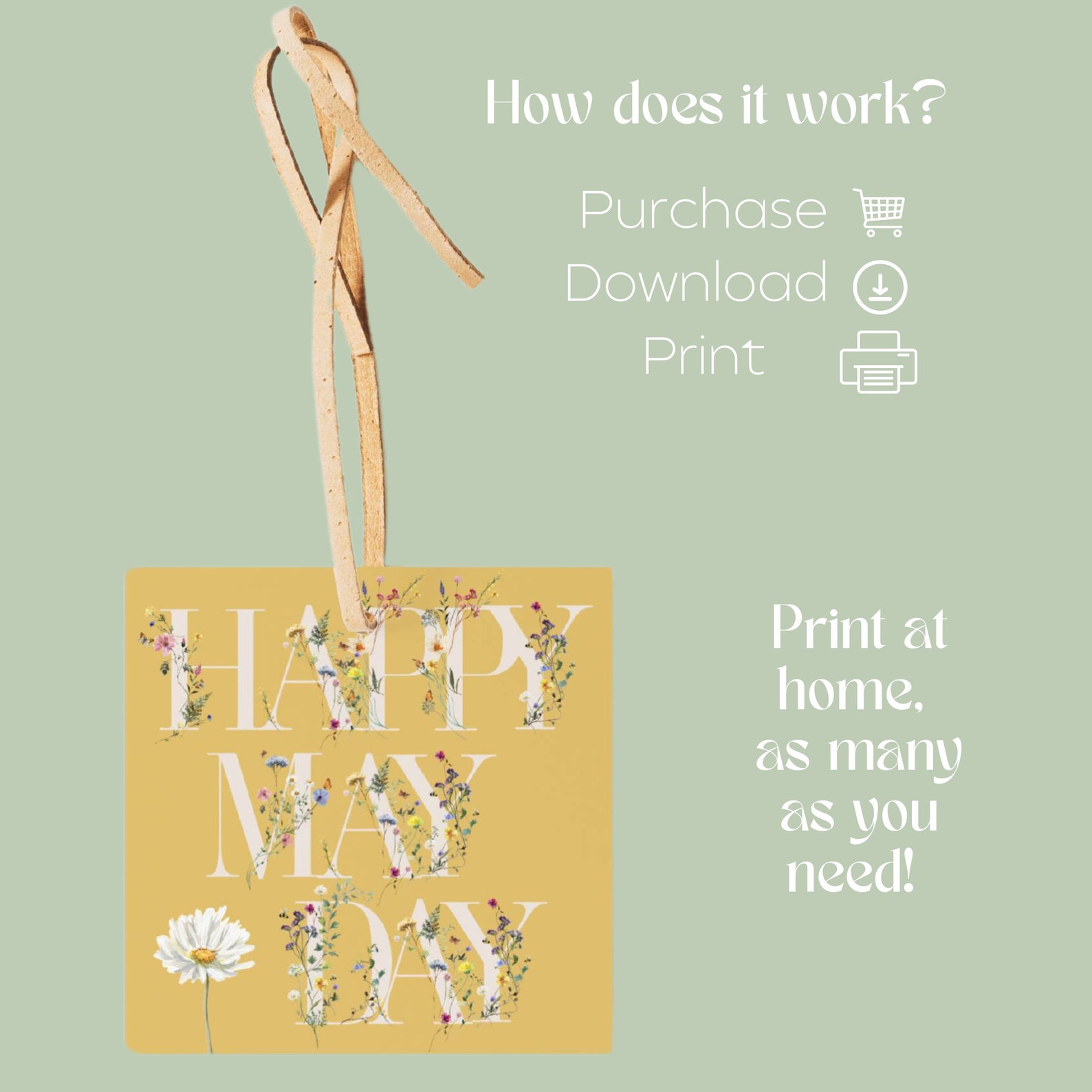 May Day Printable Gift Tags Square Gift Tags May Day Basket Tag Floral ...