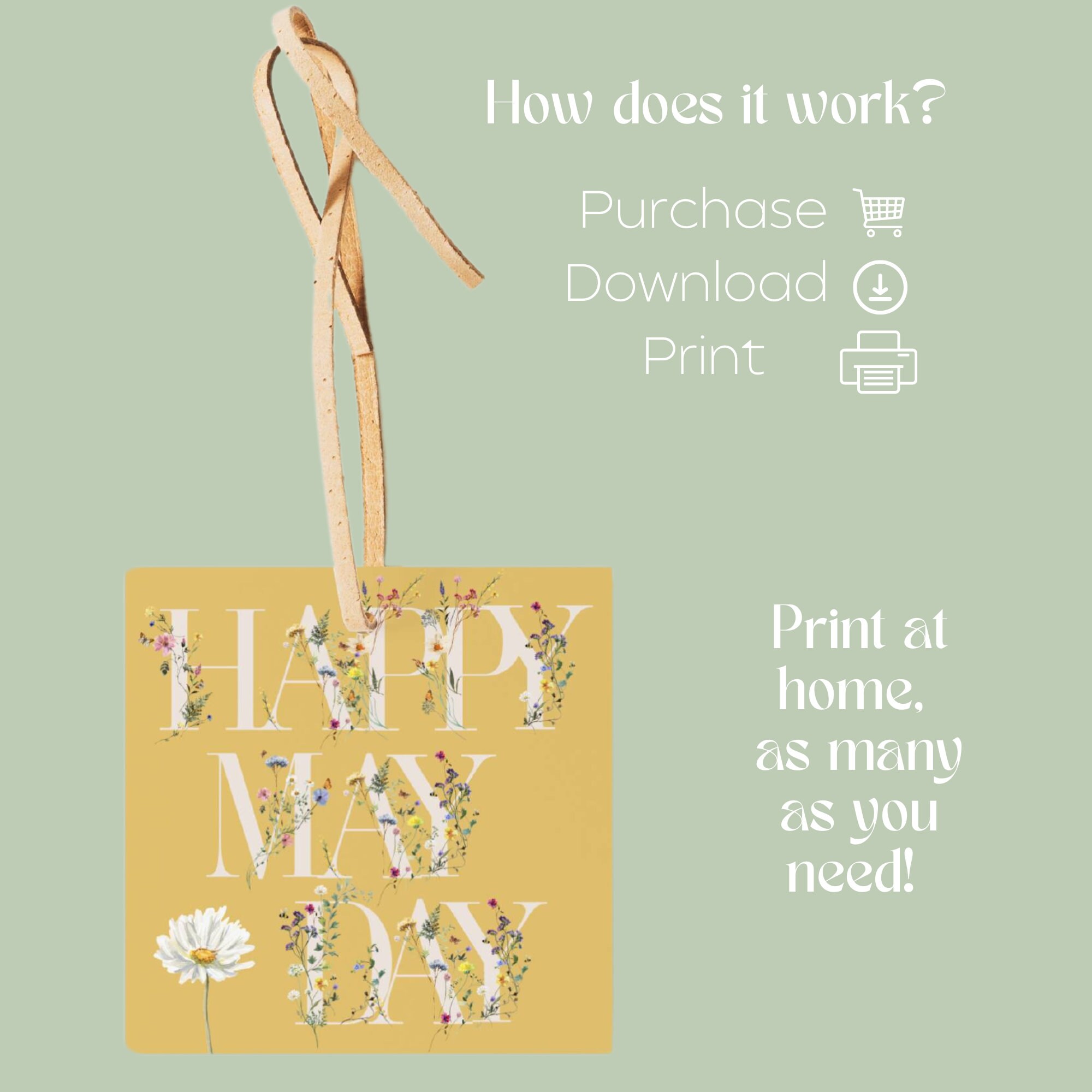 May Day Printable Gift Tags Square Gift Tags May Day Basket Tag Floral ...