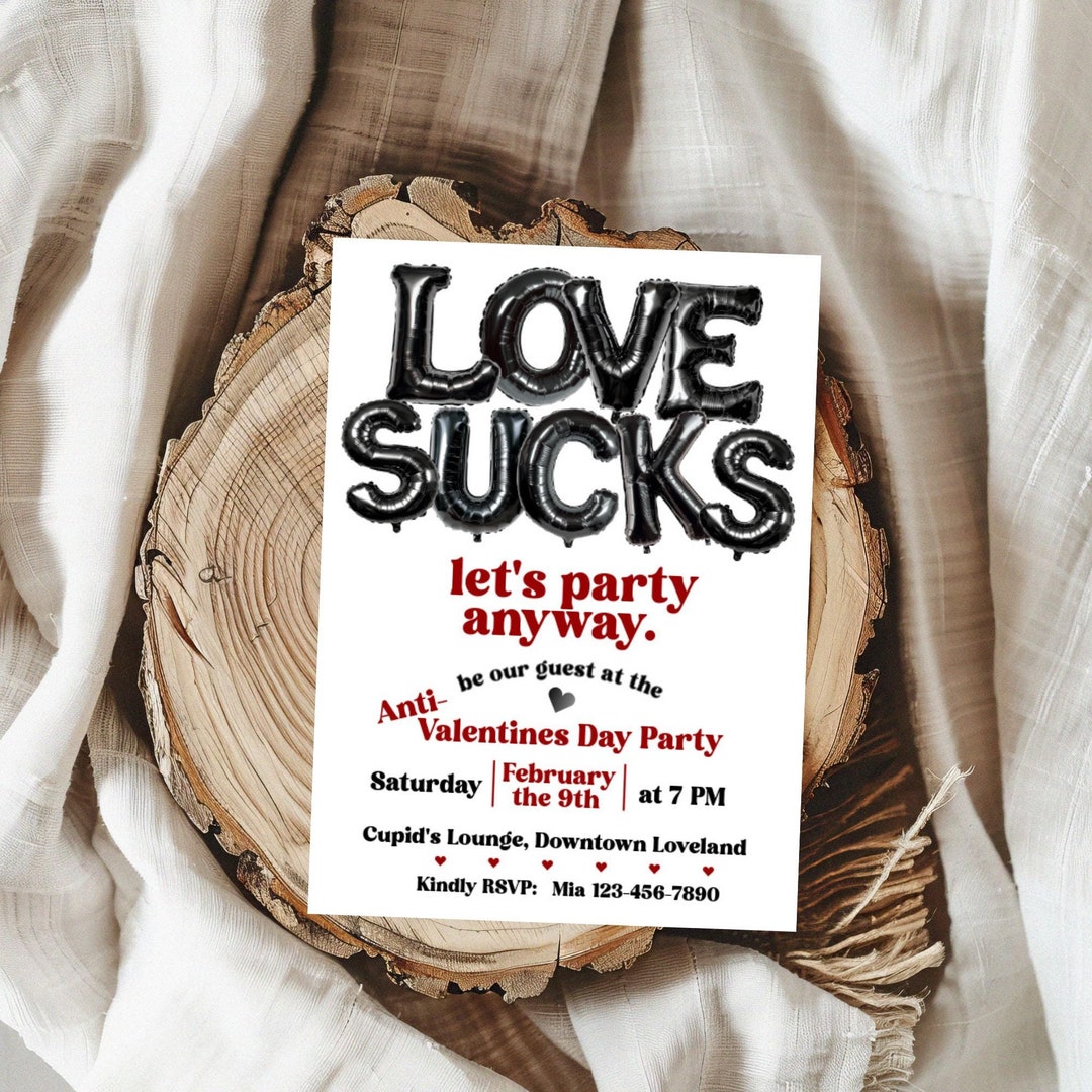 Anti Valentines Day Party Invitation Template Black Balloons Singles ...