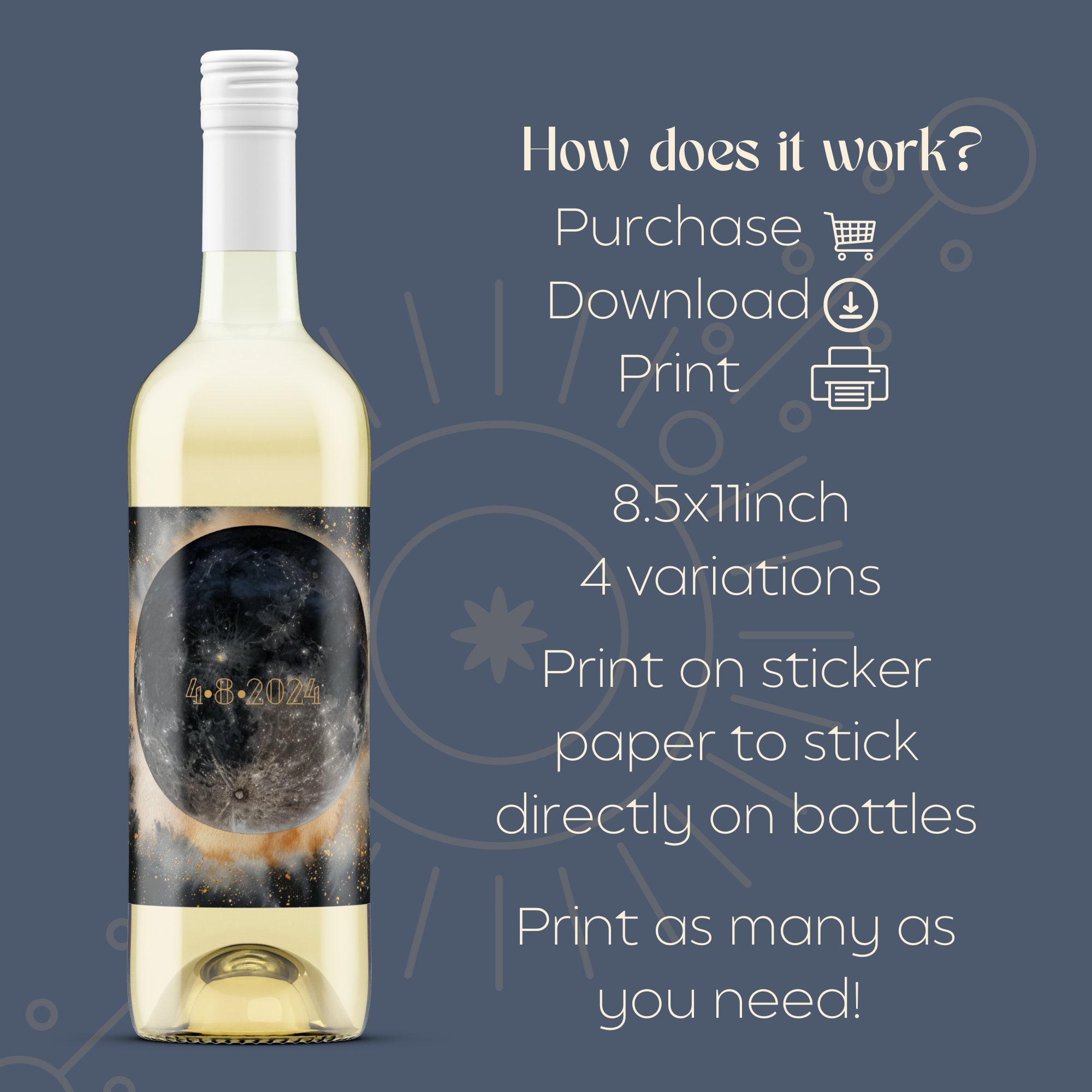 Title: Solar Eclipse 2024 Printable Wine Labels Viewing Party Instant ...