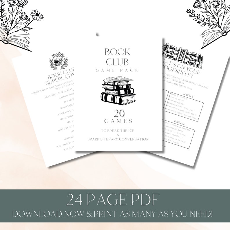 Book Club Games Set of 20 Printable Games Book Club Meeting Ice ...
