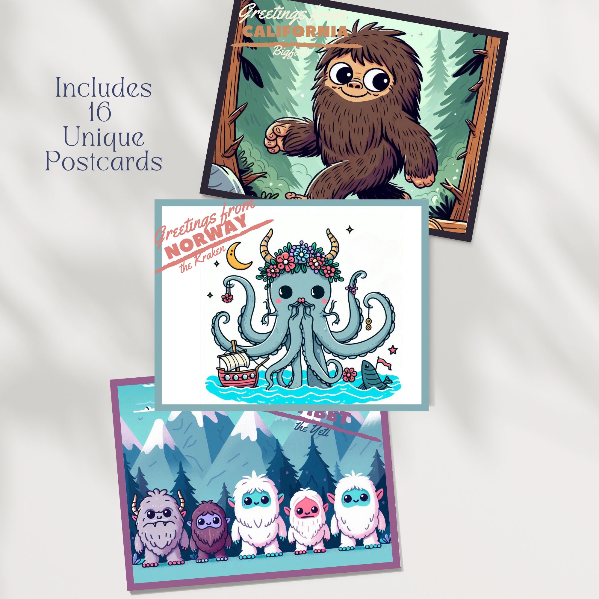 Cryptid Creatures Printable Postcards | Set of 16 Postcards | Folklore ...