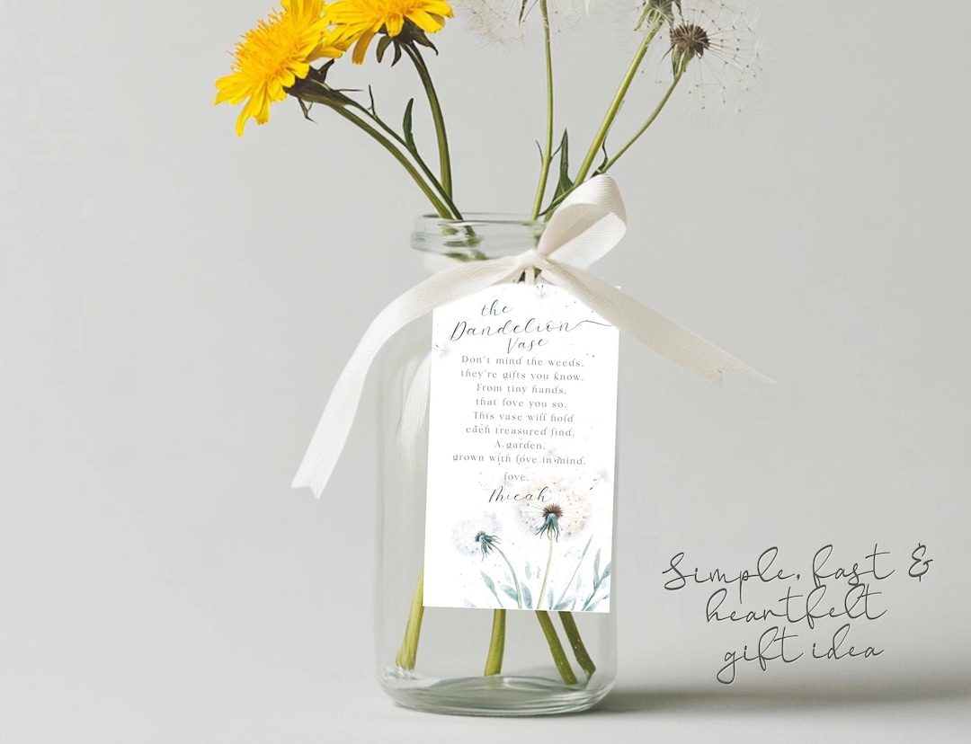 Dandelion Vase Tag Template | Editable Wildflower Gift Tag for Mom ...