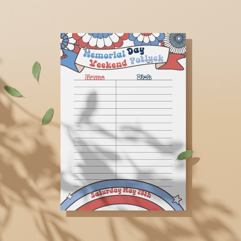 Memorial Day Potluck Poster & Sign-up Sheet (editable Template) - Etsy