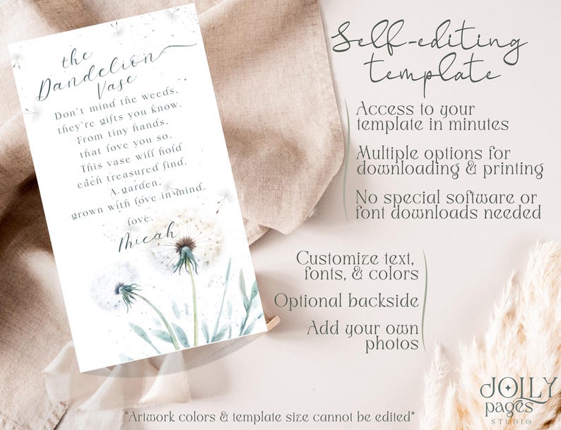 Dandelion Vase Tag Template | Editable Wildflower Gift Tag for Mom ...