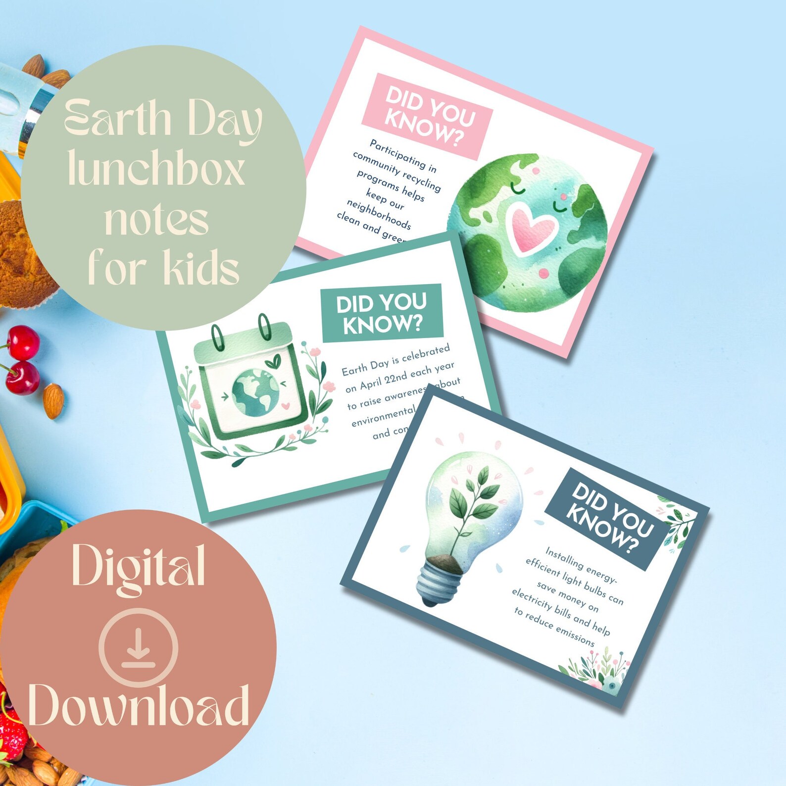 Earth Day Lunchbox Notes for Kids | Earth Day Facts | Conservation ...