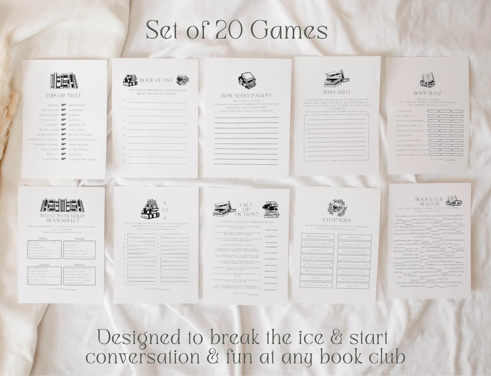 Book Club Games: 20 Printable Ice Breakers (PDF Download) - Etsy