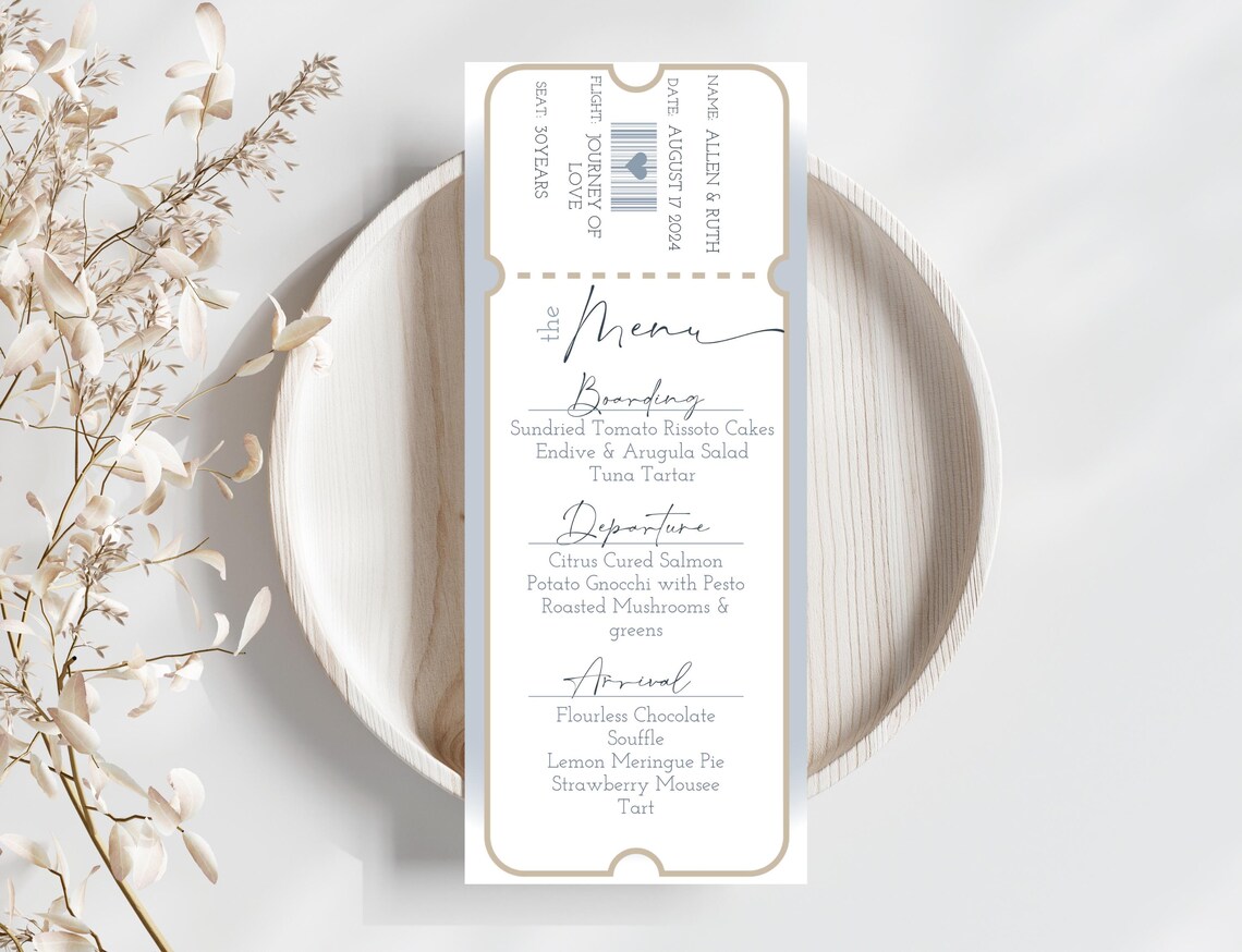 Boarding Pass Menu Card Set: Travel Anniversary Party (editable ...
