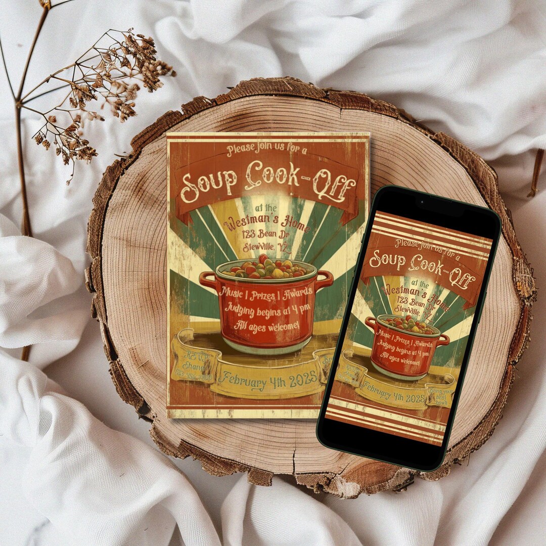Soup Cookoff Invitation | Editable Vintage Potluck Template | Retro ...