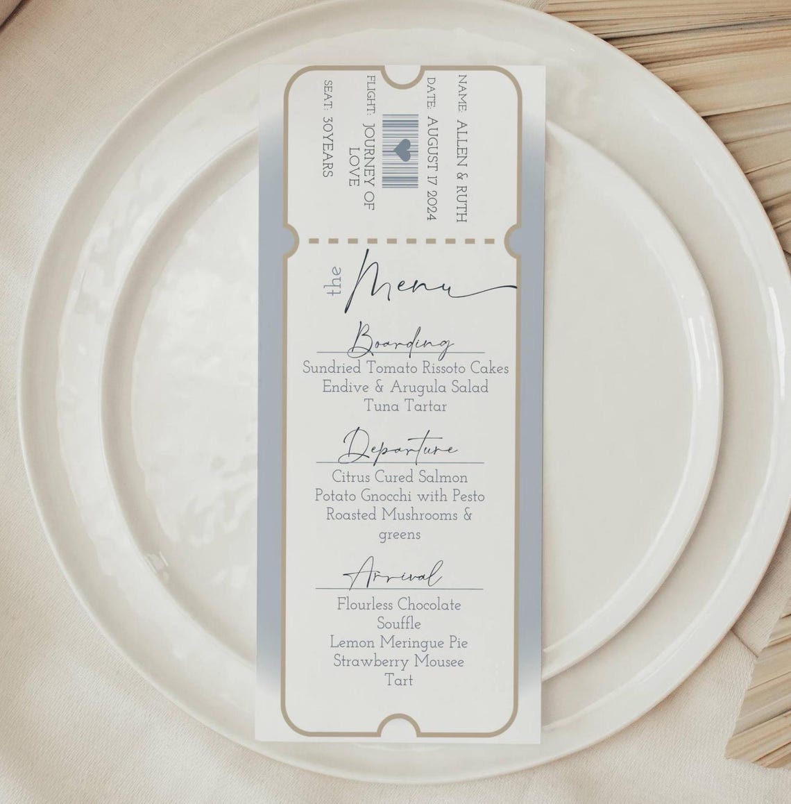 Boarding Pass Menu Card Set: Travel Anniversary Party (editable ...
