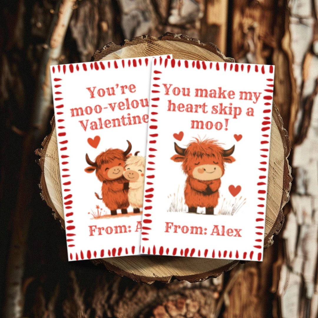 Customizable Printable Valentine Cards | Highland Cow Cards | Adorable ...
