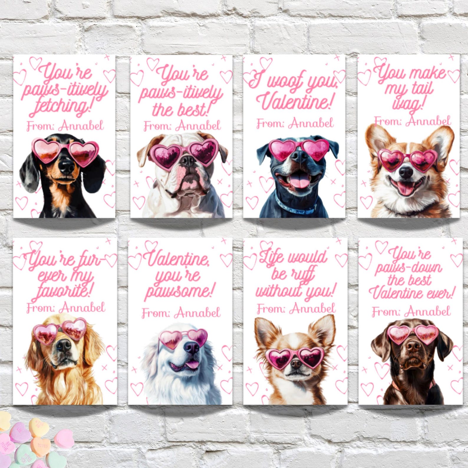 Printable Valentine Cards Watercolor Dogs With Heart Glasses Punny ...