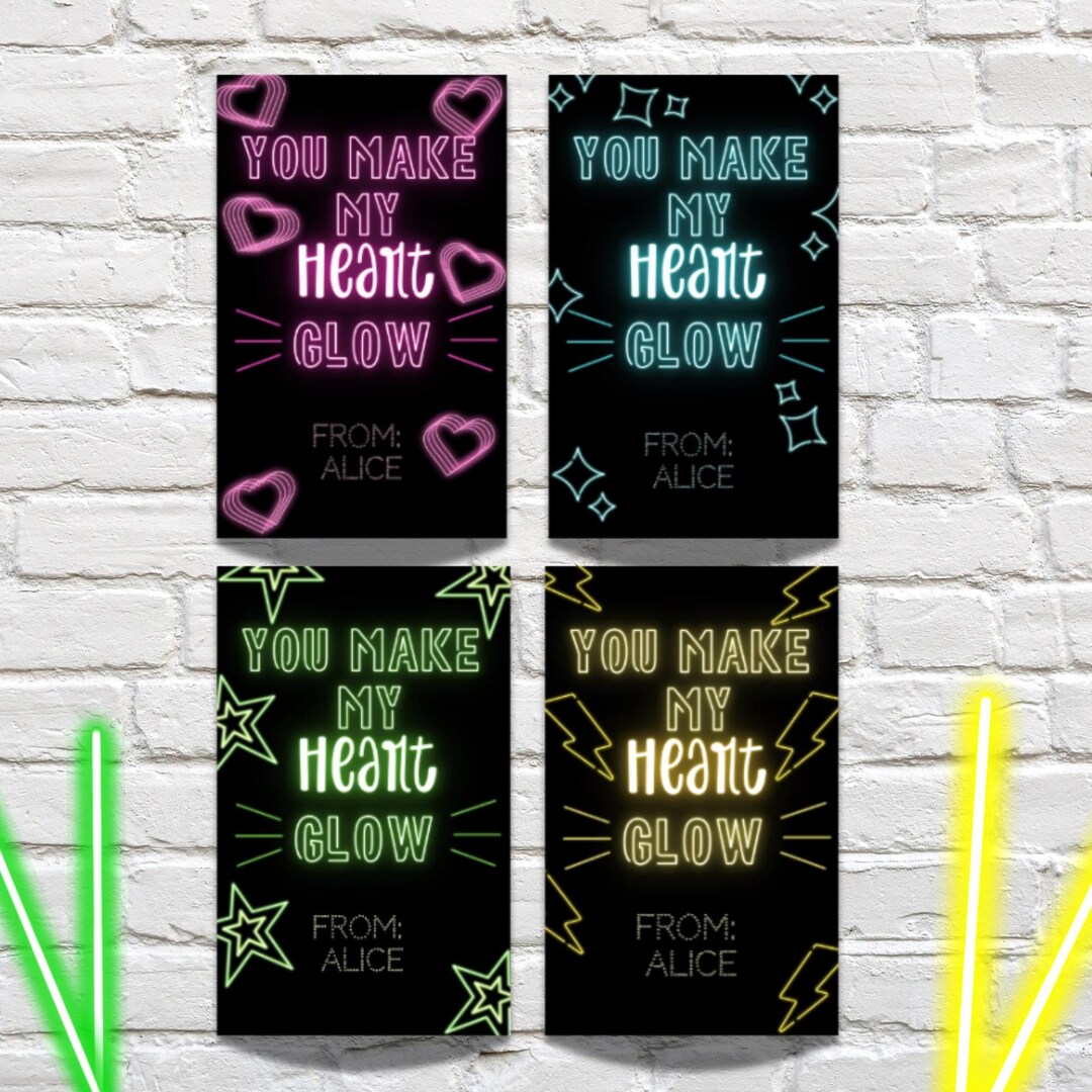 You Make My Heart Glow Glow Stick Valentine Cards | Black & Neon ...