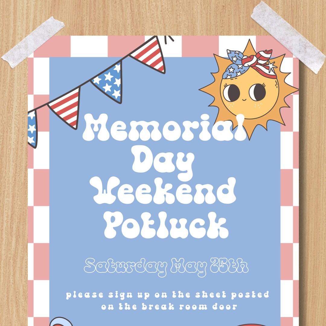 Memorial Day Potluck Poster & Sign up Sheet (editable Template) - Etsy