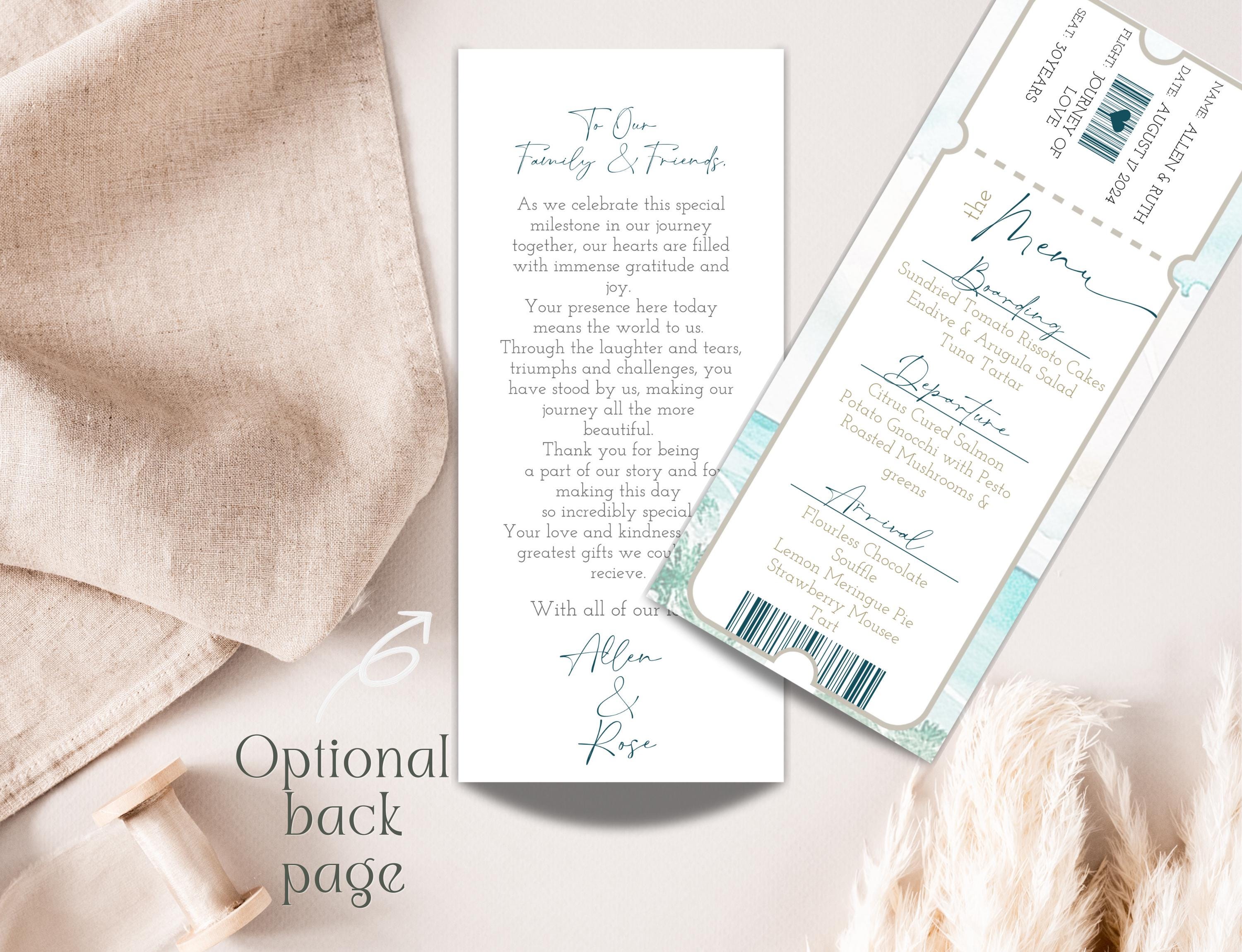 Travel Anniversary Menu Card Set: Editable Boarding Pass (digital ...