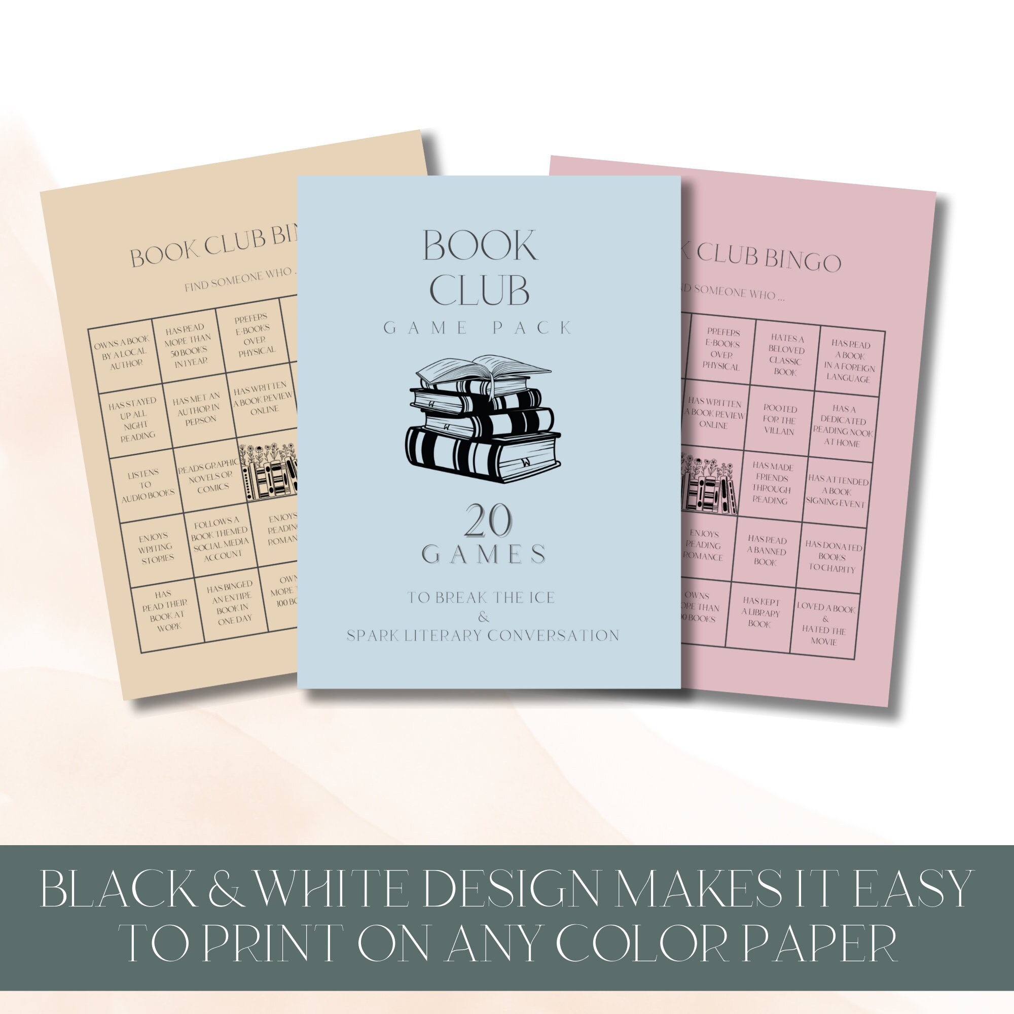 Book Club Games Set of 20 Printable Games Book Club Meeting Ice ...