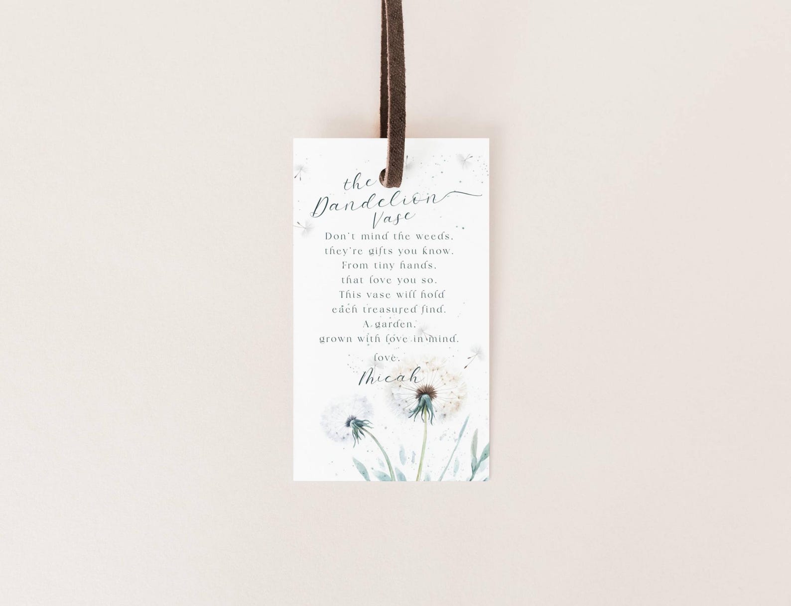 Editable Dandelion Vase Tag Template: Tiny Hands Poem (digital Download ...