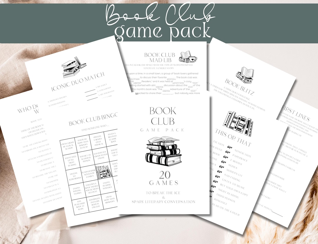 Book Club Games | Set of 20 Printable Games | Book Club Meeting Ice ...