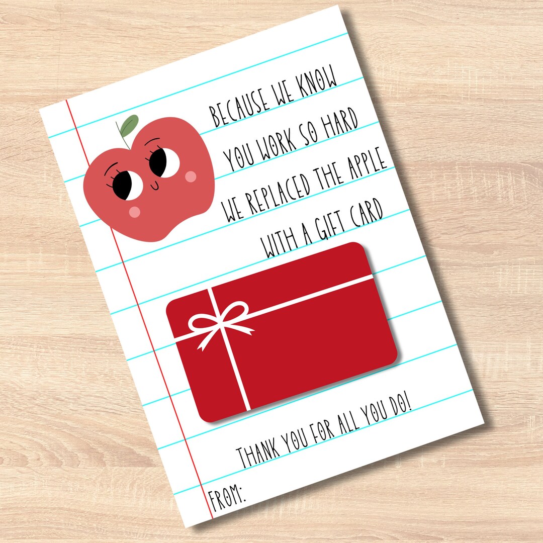 Teacher Appreciation Gift Card Holder: Printable Apple Thank You Card ...