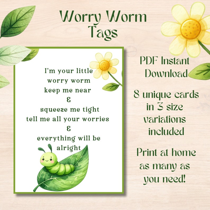 Worry Worm Printable Tag | Instant Download PDF | Crochet Anxiety Worm ...