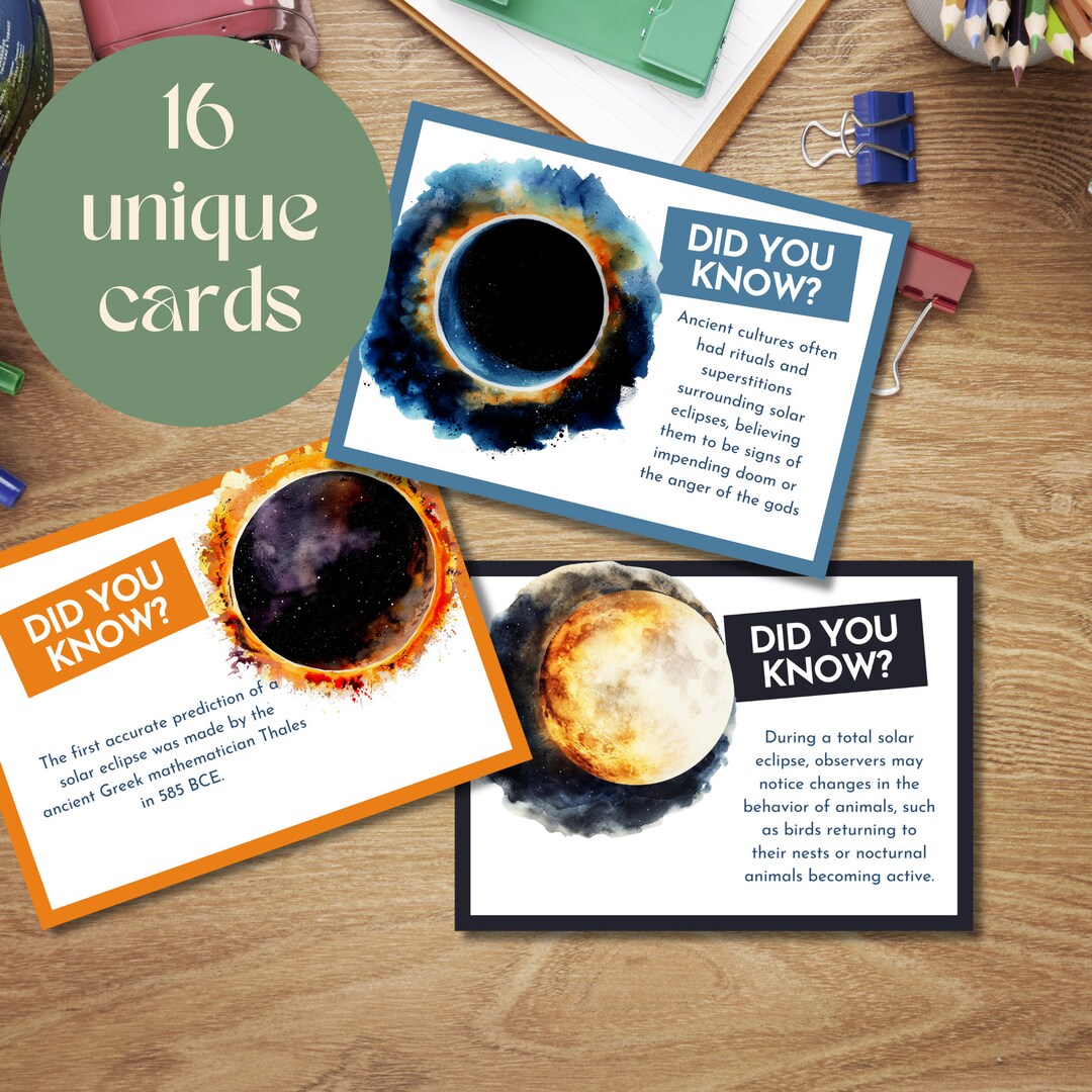 Solar Eclipse 2024 Facts Lunchbox Notes: 16 Unique Science Cards ...